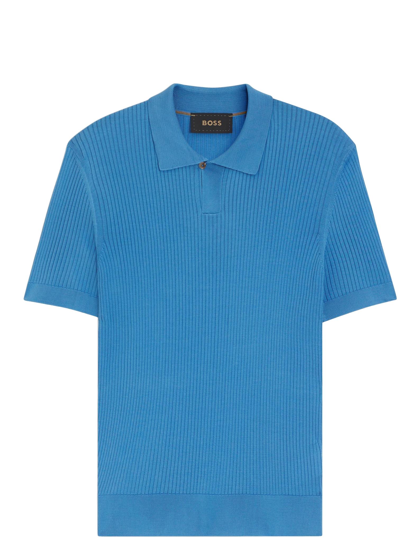 BOSS silk knit polo with ribbed texture